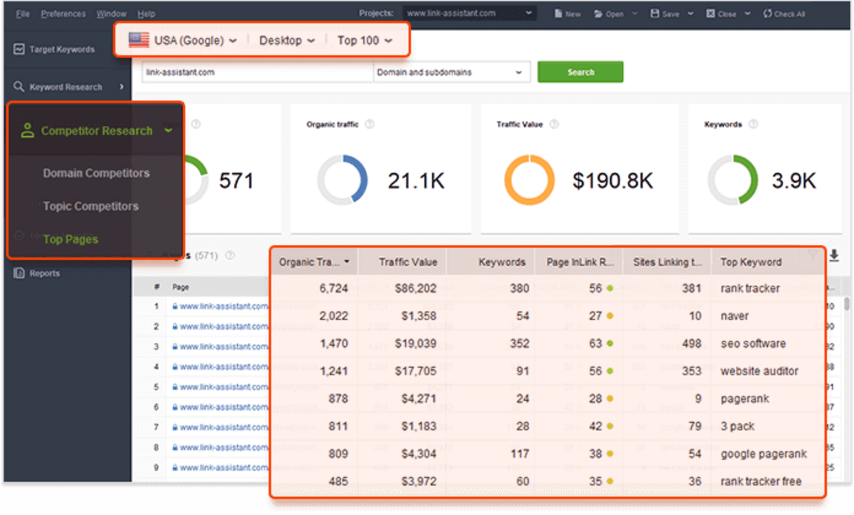 Competitors' top-performing pages for more in-depth competition ...